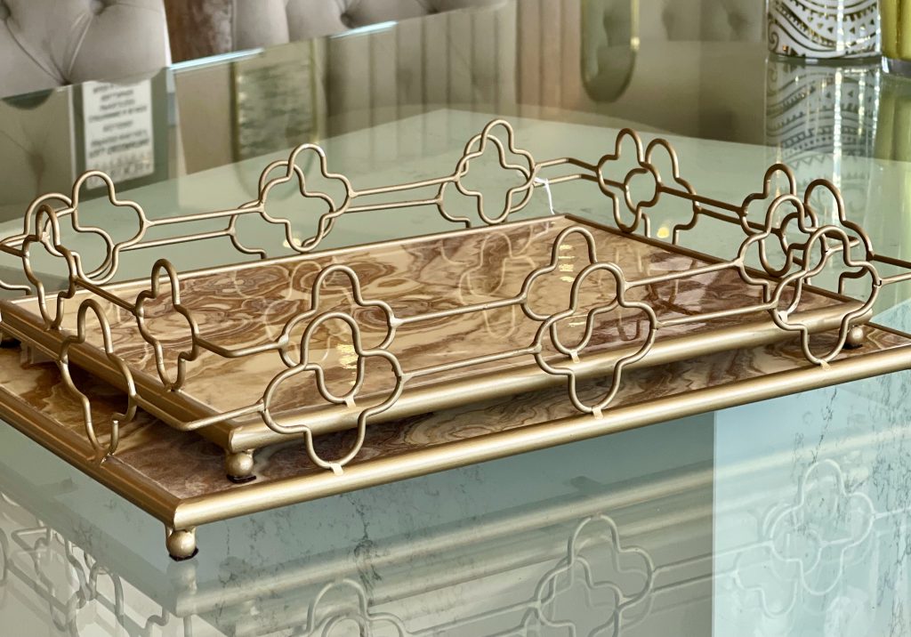 Tan Marble Look tray set of 2 - Da Rocha